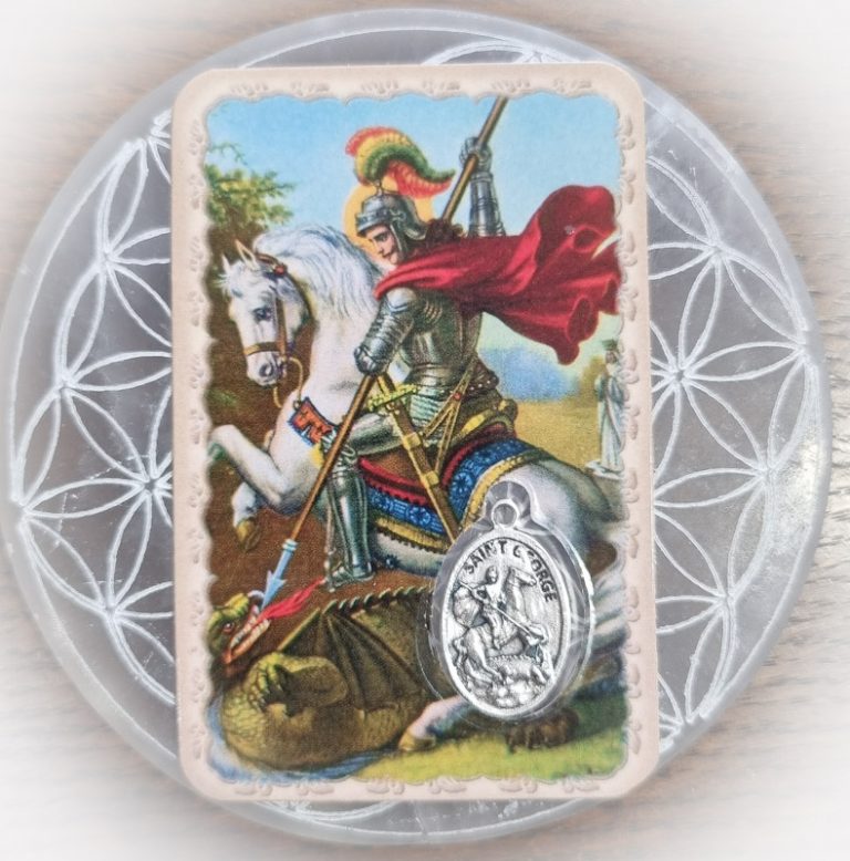 Carte de prière + médaille St Georges – Au-delà des Mondes